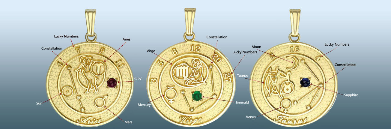 Gold Zodiac Talisman Pendants - Good Luck Necklace Talisman Creations